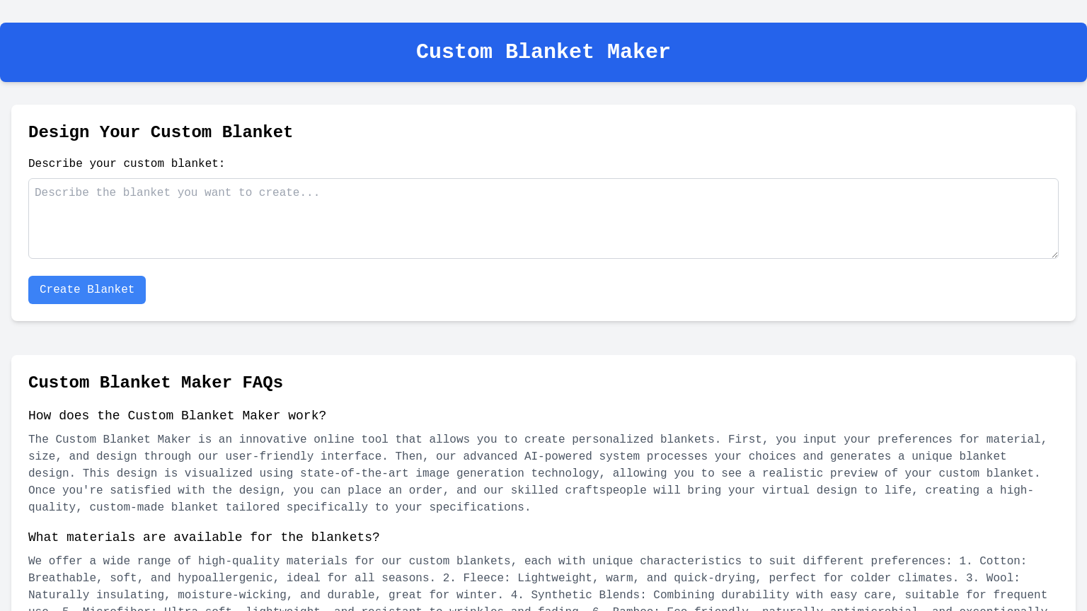 Custom Blanket Maker