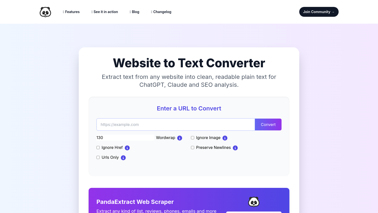 PandaExtract Website to Text Converter