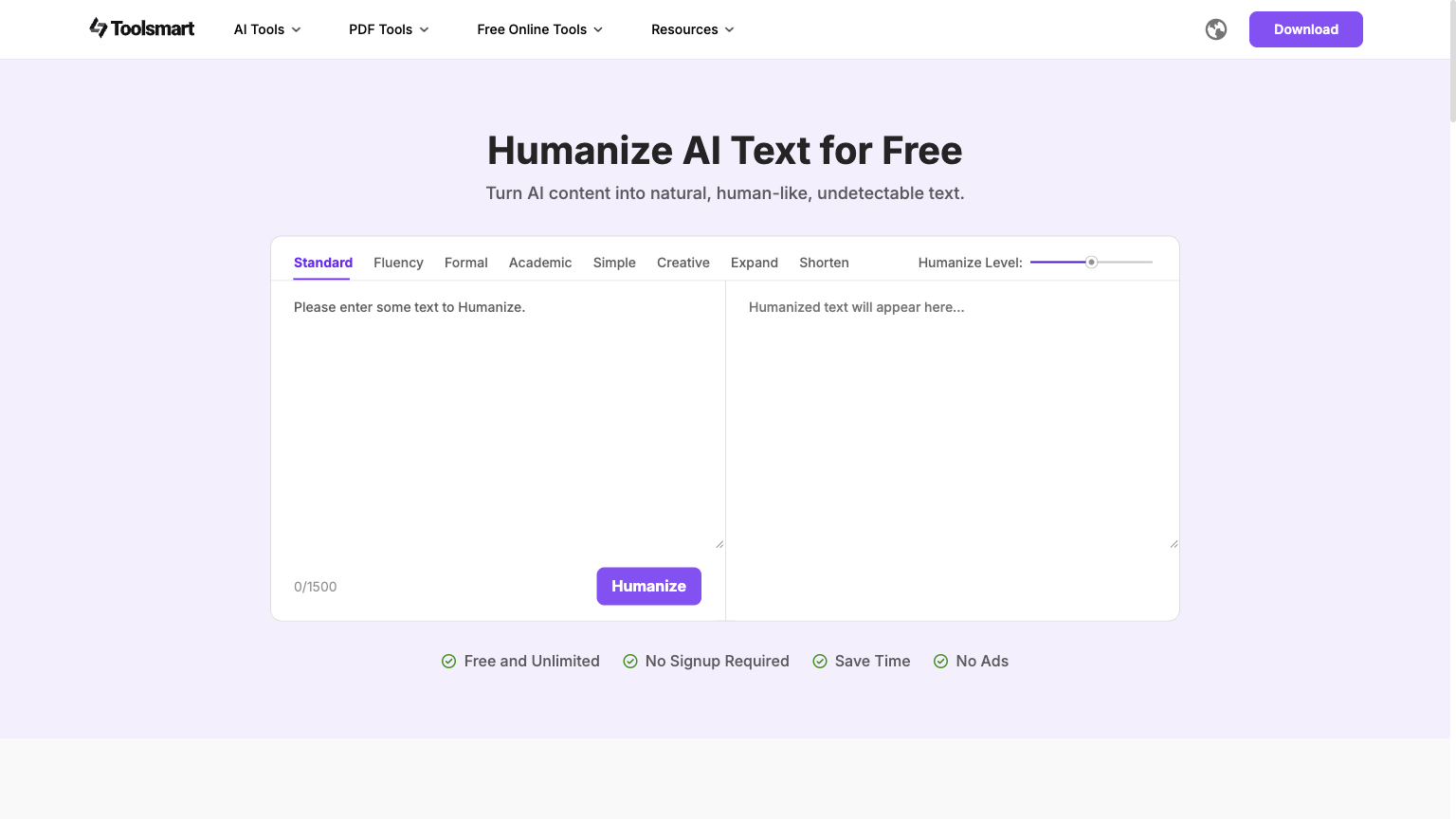 Toolsmart Free Humanize AI