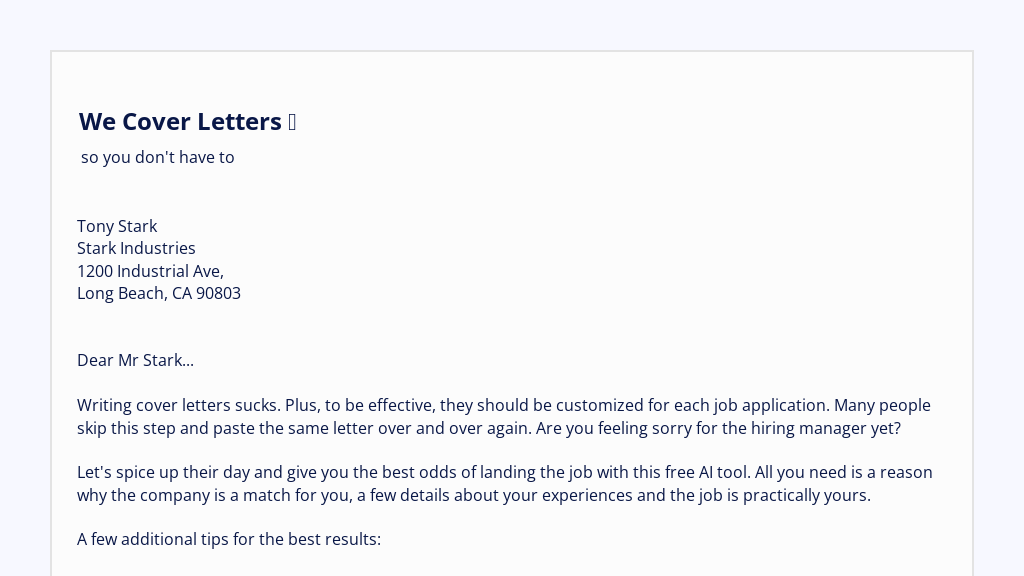We Cover Letters - AI Human Resources Tool
